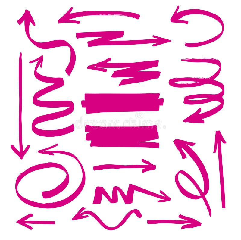 Set of Pink Color Drawing Arrows. Vector Illustration. Stock Vector ...