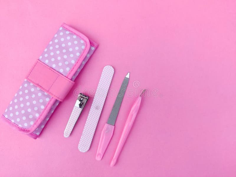 Set of Pink Color Manicure Tools and Pink Pouch Stock Photo - Image of ...