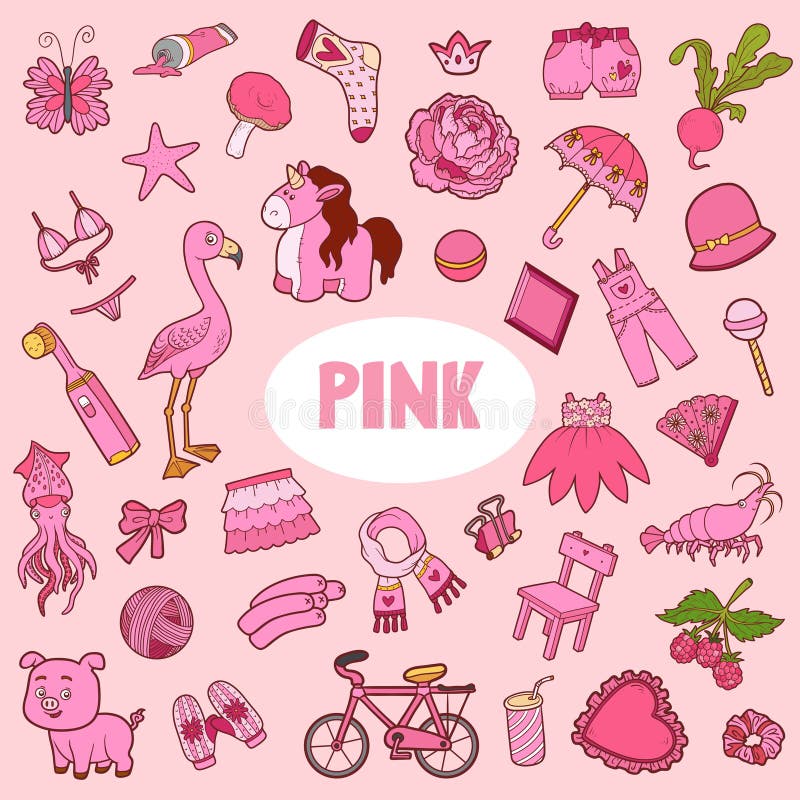 Set of Pink Color Objects. Visual Dictionary for Children about the ...
