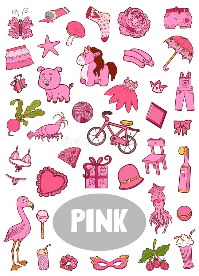 Set of Pink Color Objects. Visual Dictionary for Children about the ...