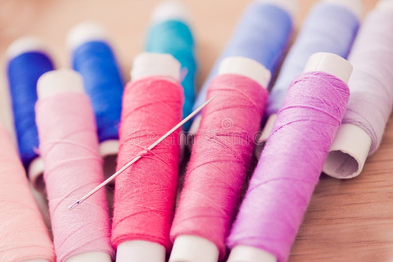 Set of Pink Colorful Sewing Threads Stock Image - Image of textile ...