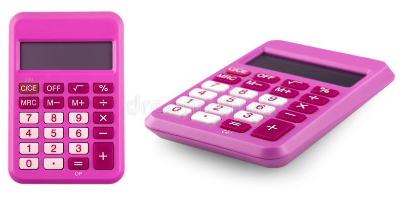 Set of Pink Digital Calculators on the Top View White Background Stock ...