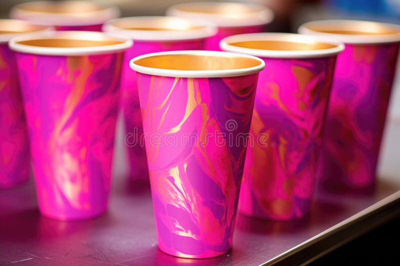 A Set of Pink Disposable Cups Stock Illustration - Illustration of away ...