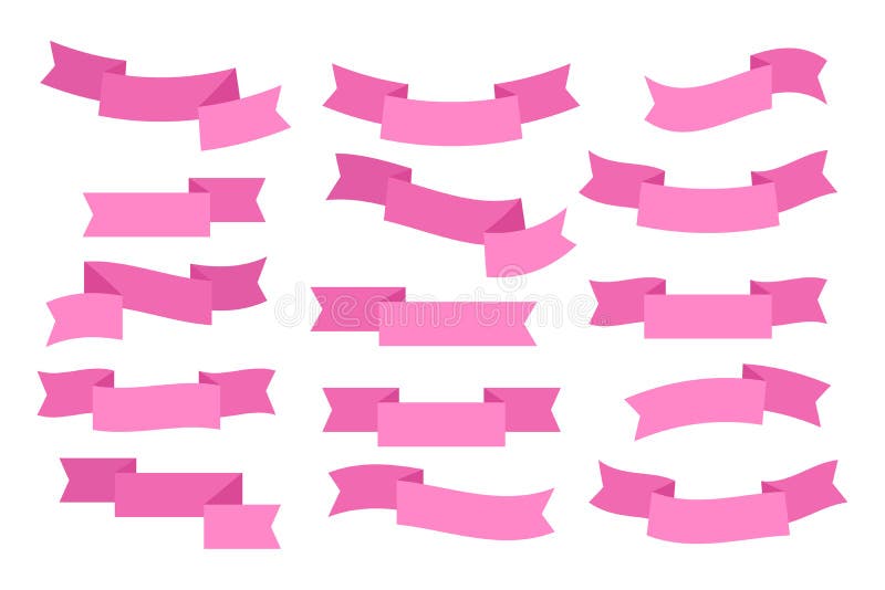 Set of Pink Flat Ribbons Isolated on White Background. Ribbon Banner ...