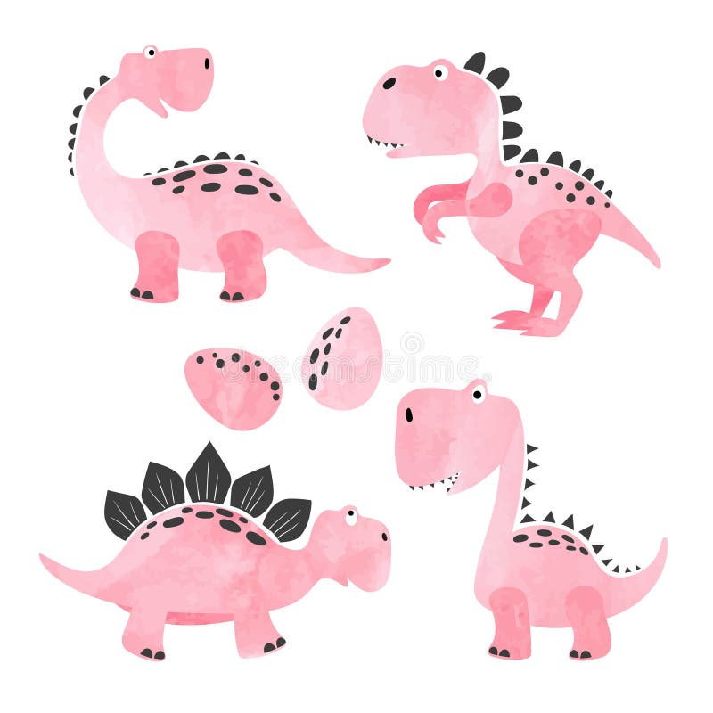 Set of Pink Funny Cartoon Dinosaurs for Kids. Stock Vector ...