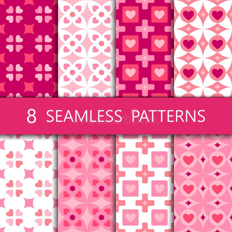 Set of Pink Heart Seamless Pattern Stock Vector - Illustration of ...