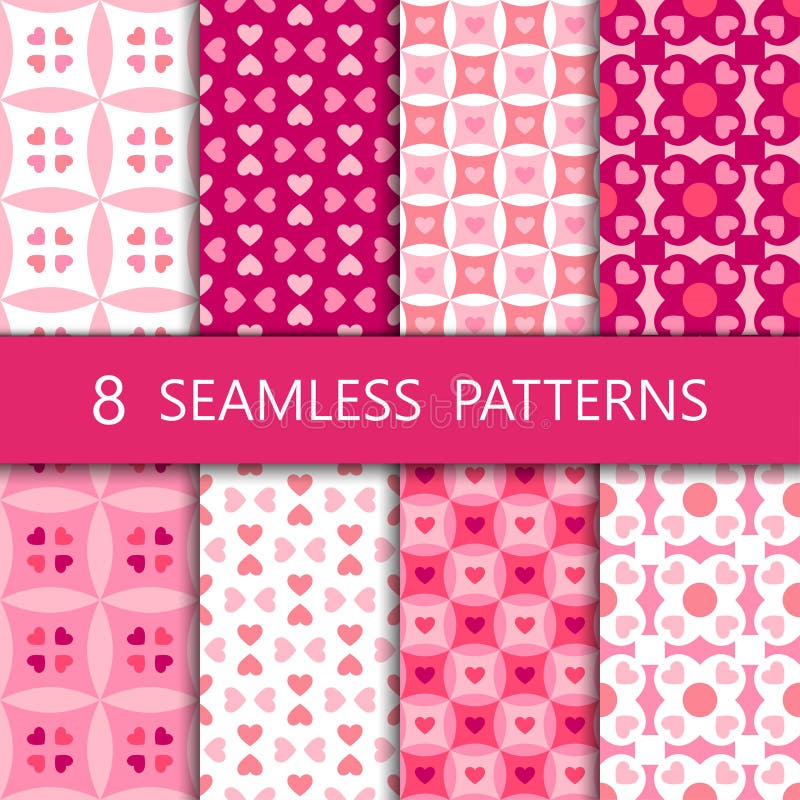 Set of Pink Heart Seamless Pattern Stock Vector - Illustration of ...