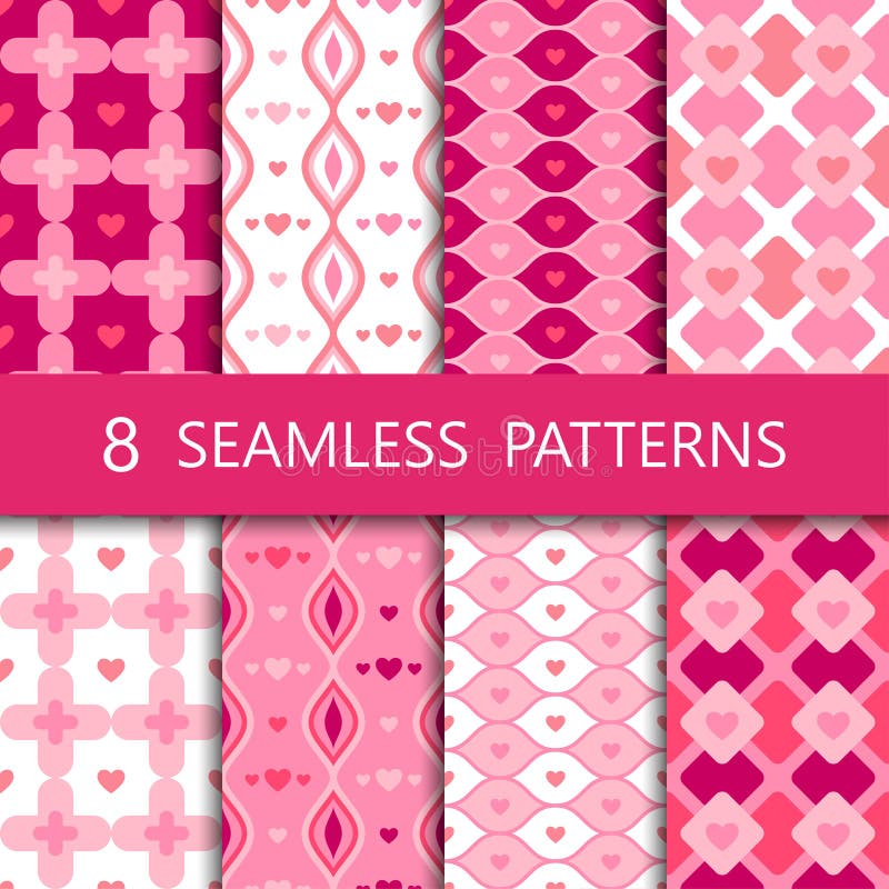 Set of Pink Heart Seamless Pattern Stock Vector - Illustration of ...