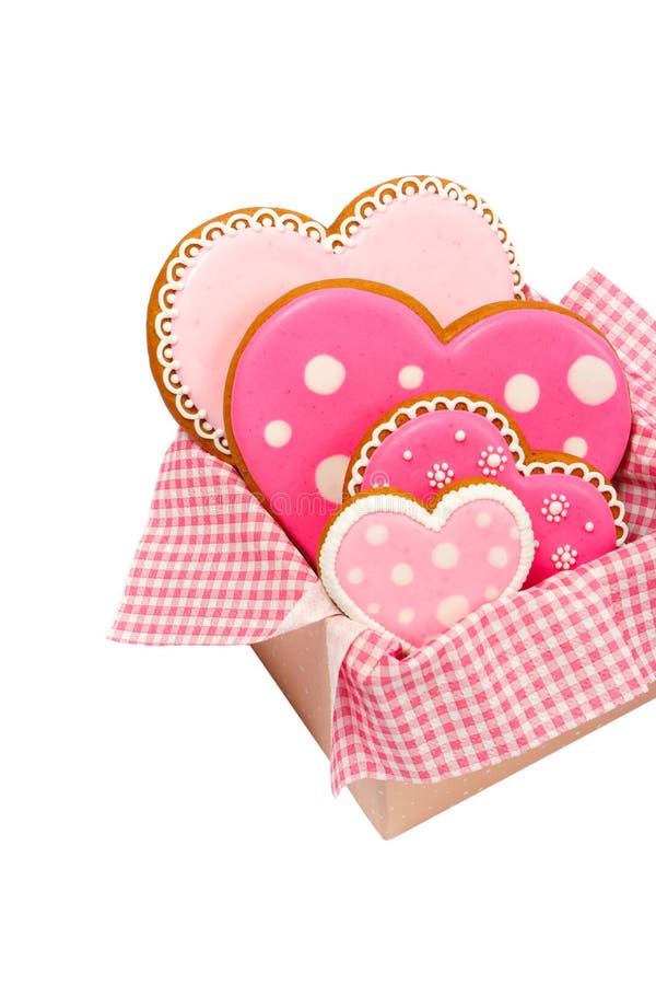 Set of Pink Heart Shaped Cookies with Patterns, Handmade Stock Photo ...