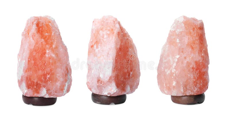 Set with Pink Himalayan Salt Lamps on White Background. Banner Design ...