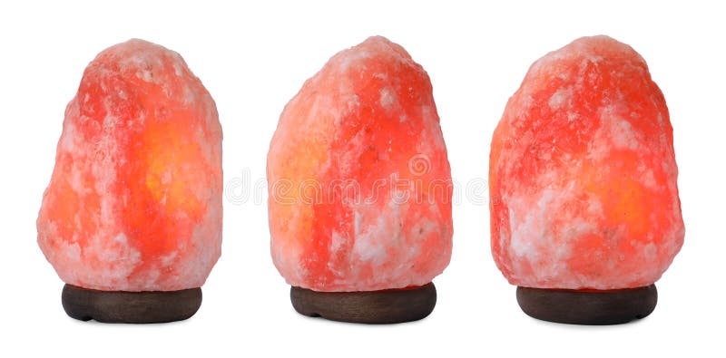 Set with Pink Himalayan Salt Lamps on White Background. Banner Design ...