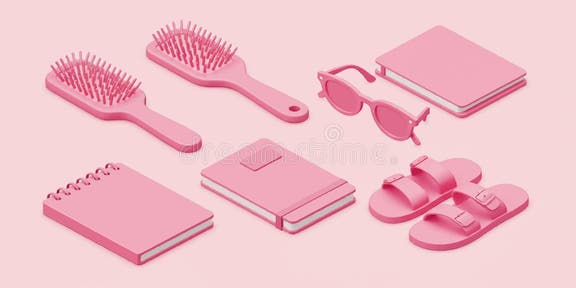 Set of Pink Isometric 3D Objects High-Quality Vector Illustration Stock ...
