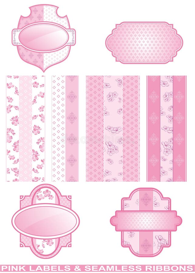 Set of Pink Labels with Seamless Ribbons Stock Vector - Illustration of ...