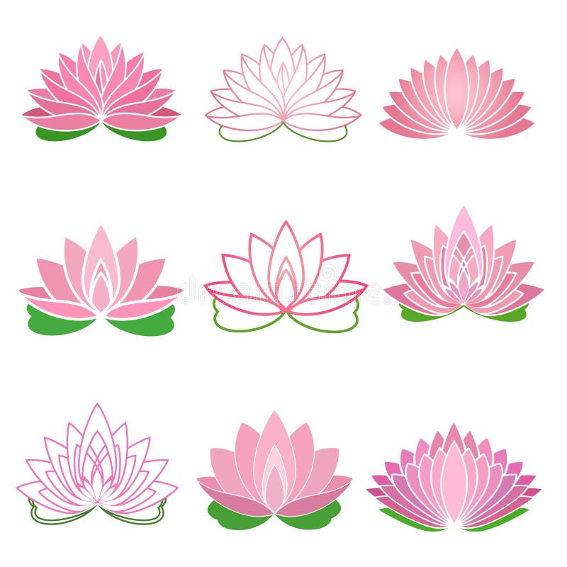 Set of Pink Lotus Water Lilly Flower Icon Stock Illustration ...