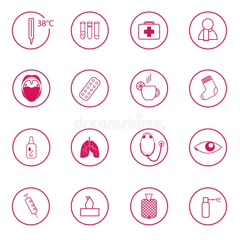 Set of 16 Pink Medical Signs Stock Vector - Illustration of healthcare ...