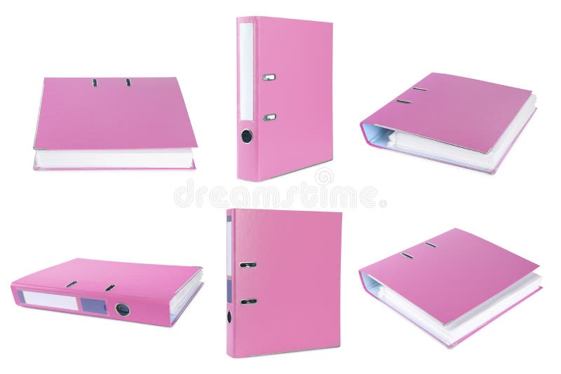 Set with Pink Office Folders on White Background Stock Photo - Image of ...