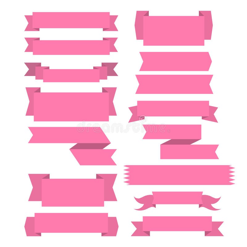 Set of Pink Ribbon Banner Icon Stock Vector - Illustration of campaign ...