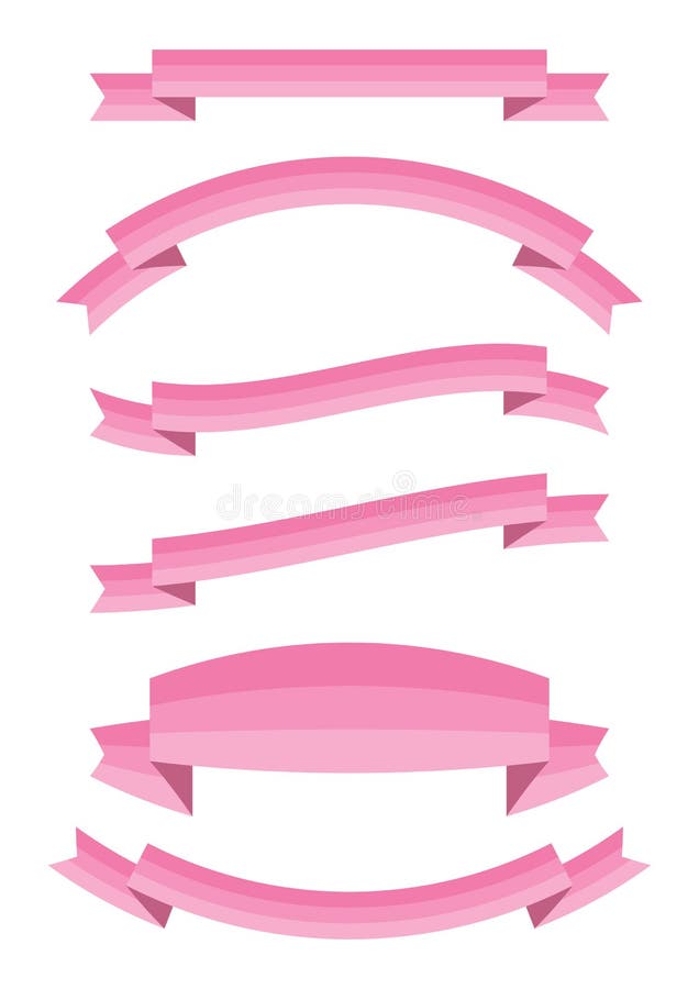 Set of Pink Ribbon Banner Icon Stock Vector - Illustration of pink ...