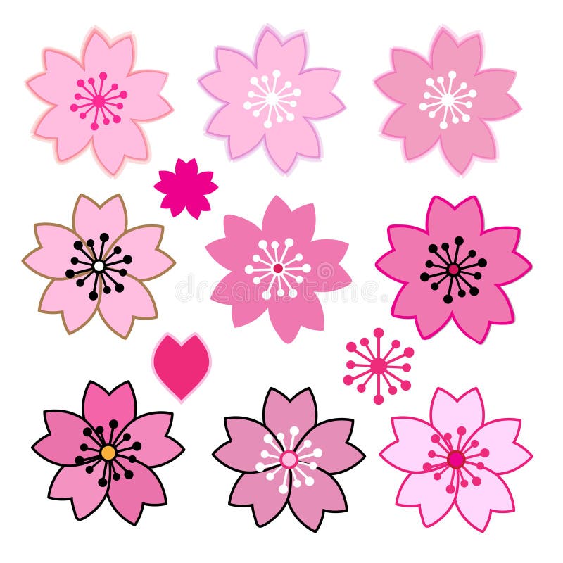 Set of pink sakura icons stock vector. Illustration of april - 356506268