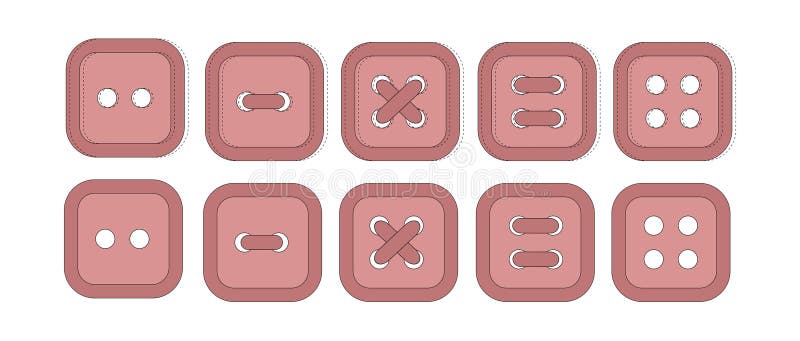 Set of Pink Square Buttons. Button with Two and Four Holes. Sewn ...