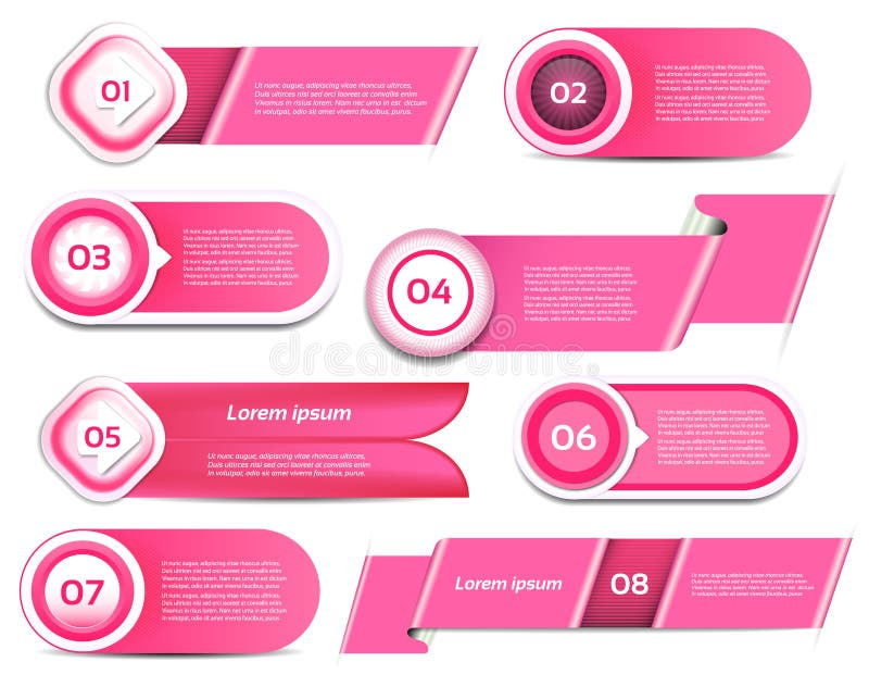 Set of Pink Vector Progress, Version, Step Icons Stock Illustration ...