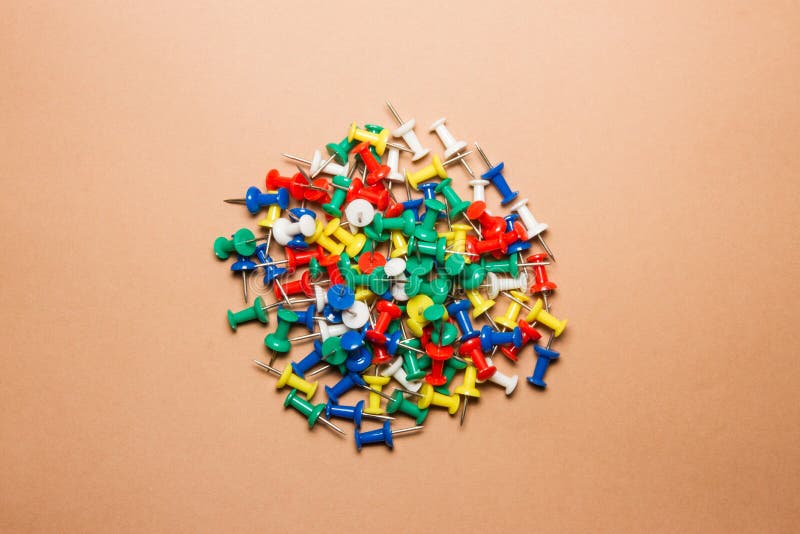 Set Of Pins On Brown Background Stock Image - Image of info, button ...