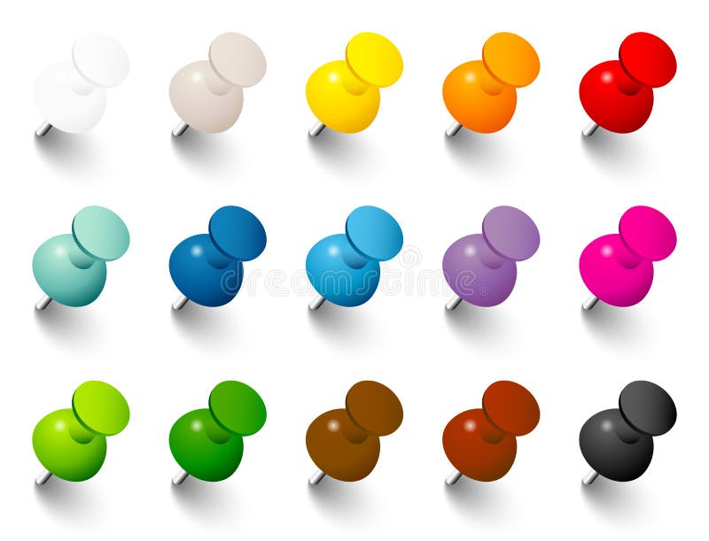 Set Pins with Shadow in Fifteen Colors Stock Vector - Illustration of ...