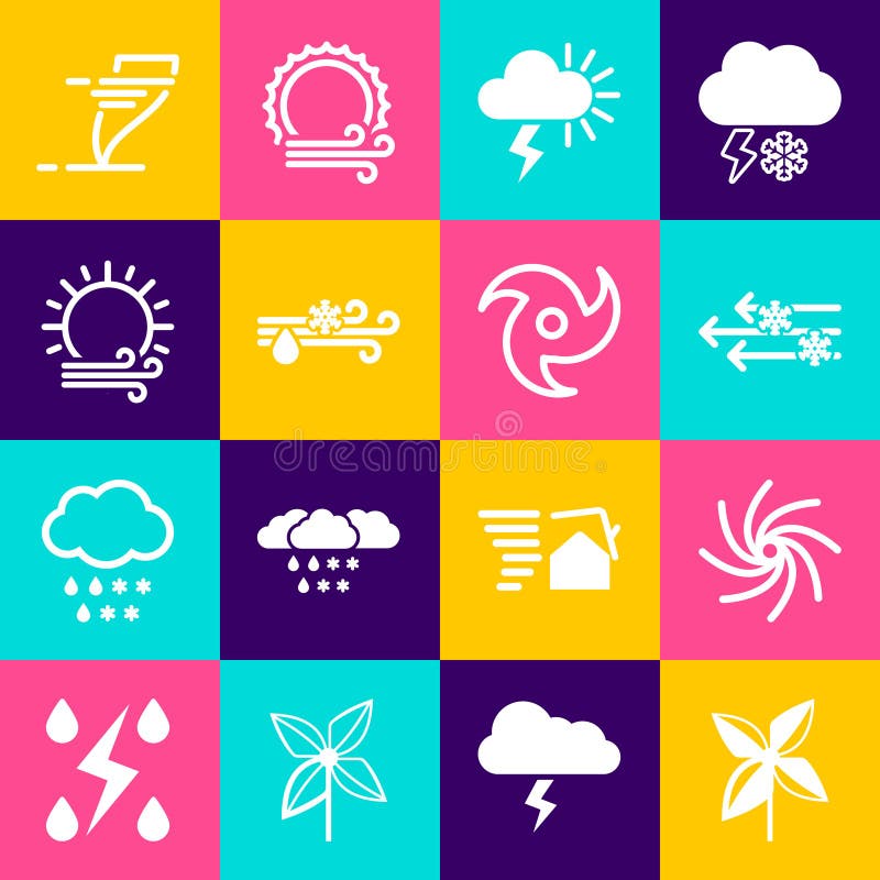 Set Wind and Snow, Sun, Cloud with Rain and Lightning. Business ...