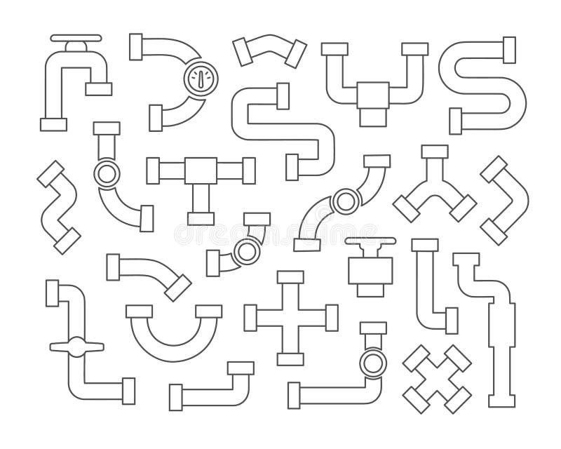 Set of Pipeline Element in Line Art Style, Vector Icons Collection on ...
