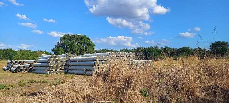 Sewer Pipes Stacked in an Open Area Stock Image - Image of open, sewer ...