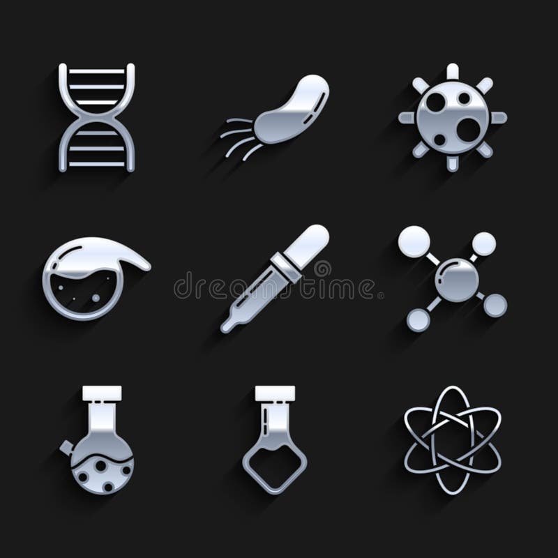 Set Pipette, Test Tube and Flask Chemical, Atom, Molecule, Bacteria and ...