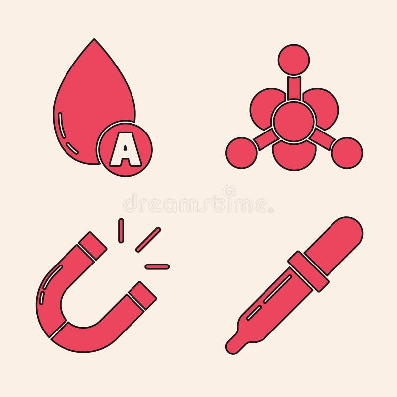 Set Pipette, Water Drop, Bacteria and Magnet Icon. Vector Stock Vector ...