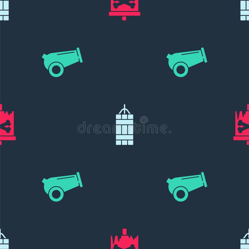 Set Pirate Flag, Dynamite Bomb and Cannon on Seamless Pattern. Vector ...