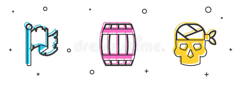 Set Pirate Flag, Wooden Barrel and Captain Icon. Vector Stock Vector ...