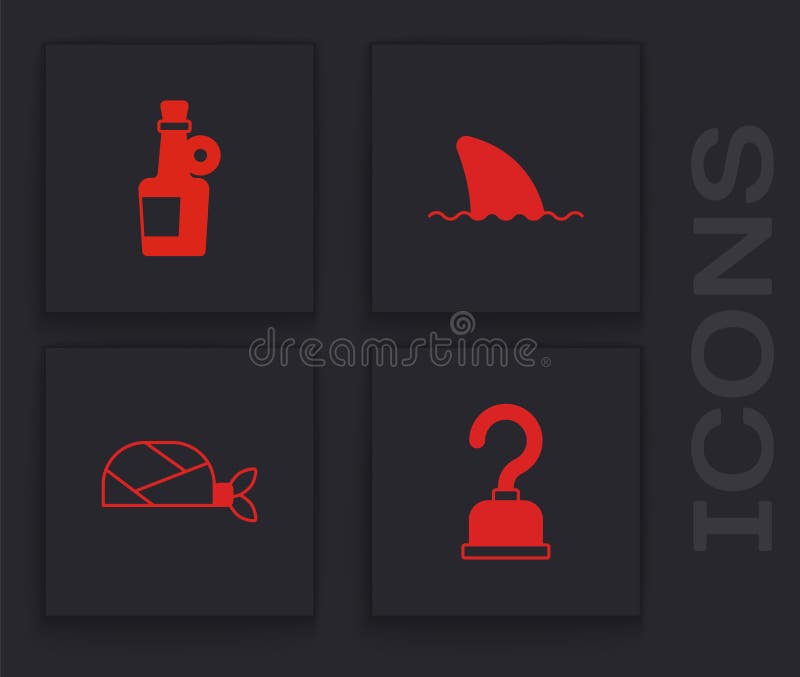 Set Pirate Hook, Alcohol Drink Rum, Shark Fin Ocean Wave and Bandana ...