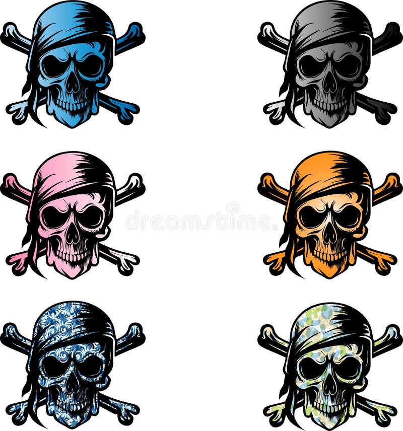 Set of Pirate Skull and Bones Logo Monochrome Design Stock Vector ...