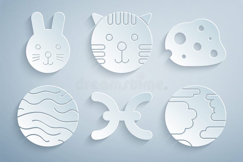 Set Pisces Zodiac, Asteroid, Planet Venus, Mercury, Tiger and Rabbit ...