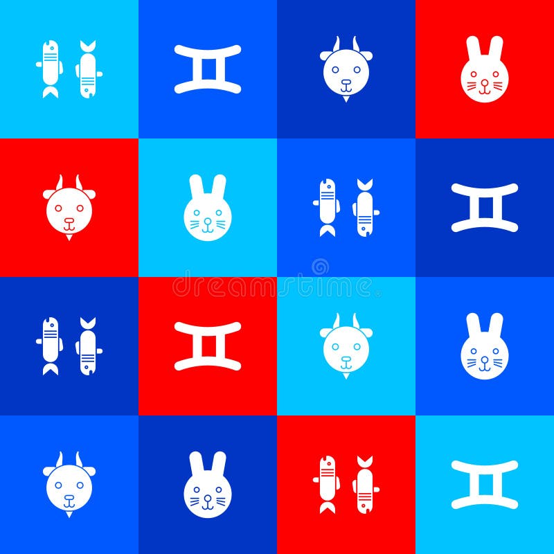 Set Pisces Zodiac, Gemini, Aries and Rabbit Icon. Vector Stock Vector ...