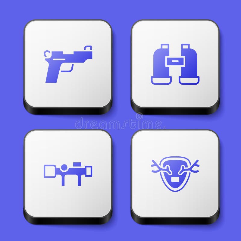 Set Pistol or Gun, Binoculars, Sniper Optical Sight and Deer Antlers on ...