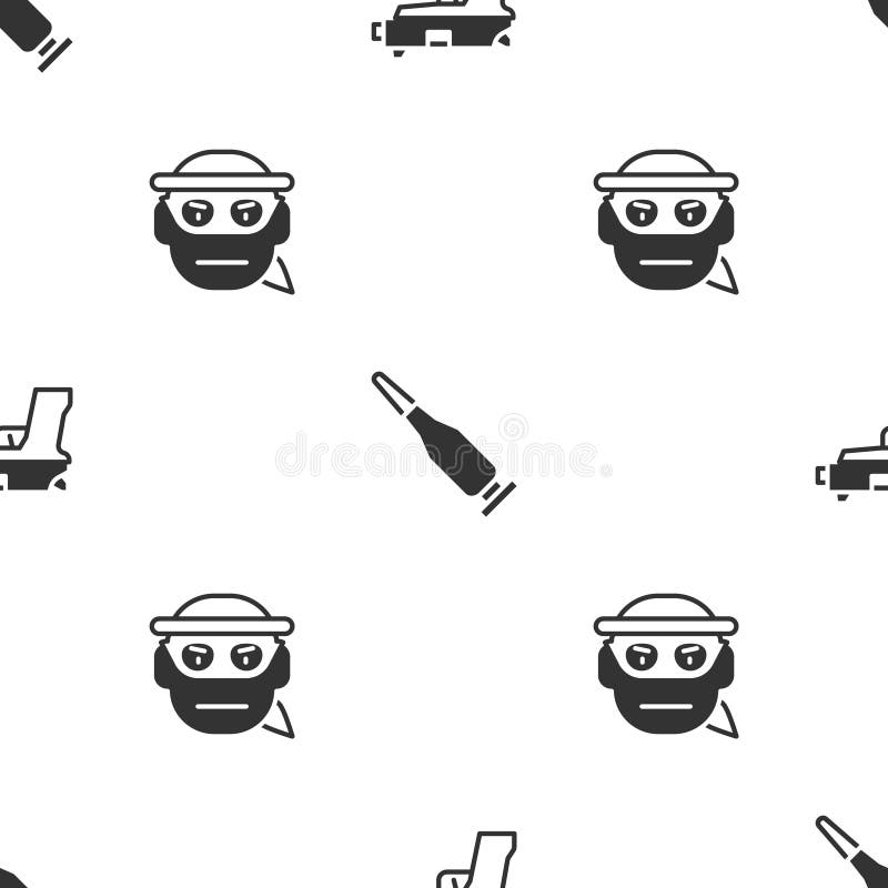 Set Pistol or Gun, Bullet and Bandit on Seamless Pattern. Vector Stock ...