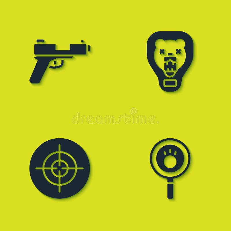 Set Pistol or Gun, Paw Search, Target Sport and Bear Head on Shield ...