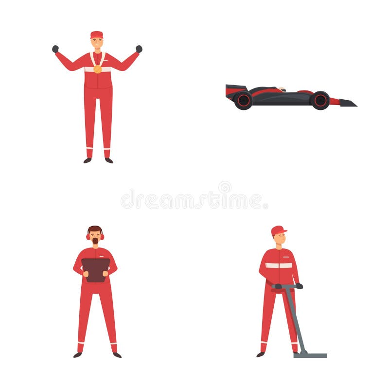 Set of Pit Crew and Racing Car Illustrations Stock Vector ...