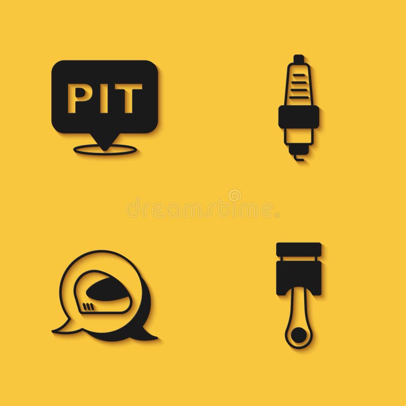 Set Pit Stop, Engine Piston, Racing Helmet and Car Spark Plug Icon with ...