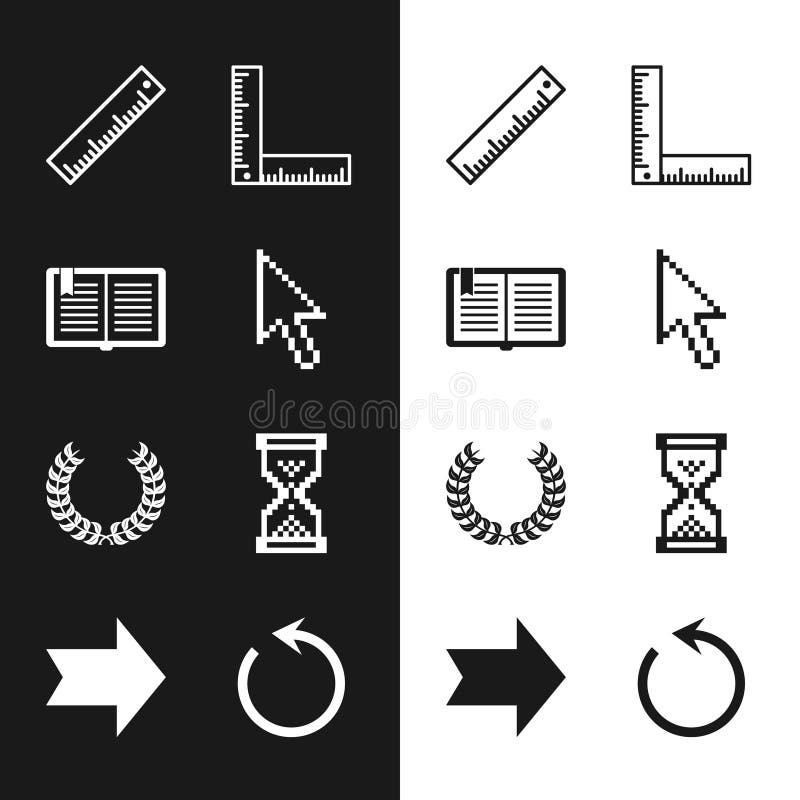 Set Pixel Arrow Cursor, Open Book, Ruler, Folding Ruler, Laurel Wreath ...