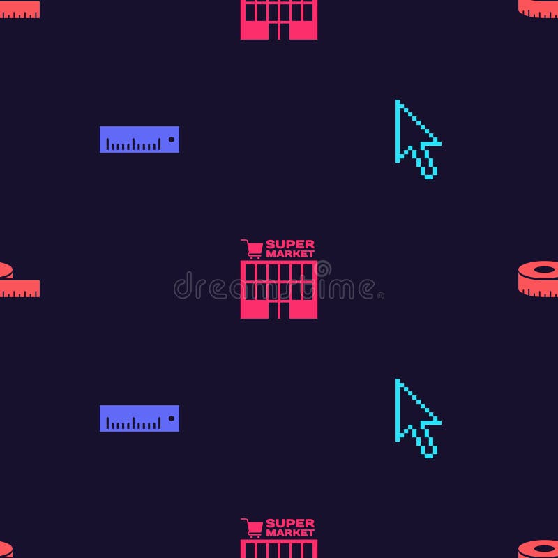 Set Pixel Arrow Cursor, Ruler, Supermarket Building and Tape Measure on ...