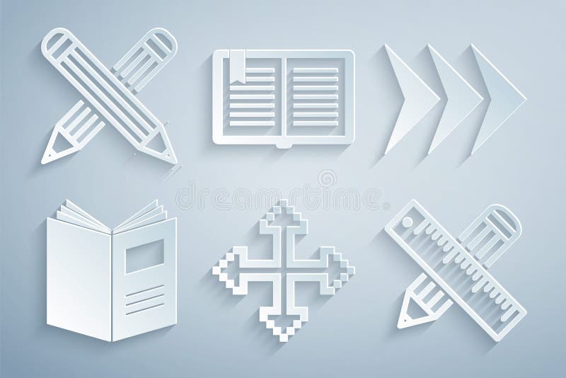 Set Pixel Arrows in Four Directions, Arrow, Open Book, Crossed Ruler ... Set Pixel Arrows in Four Directions, Arrow, Open Book, Crossed Ruler ...