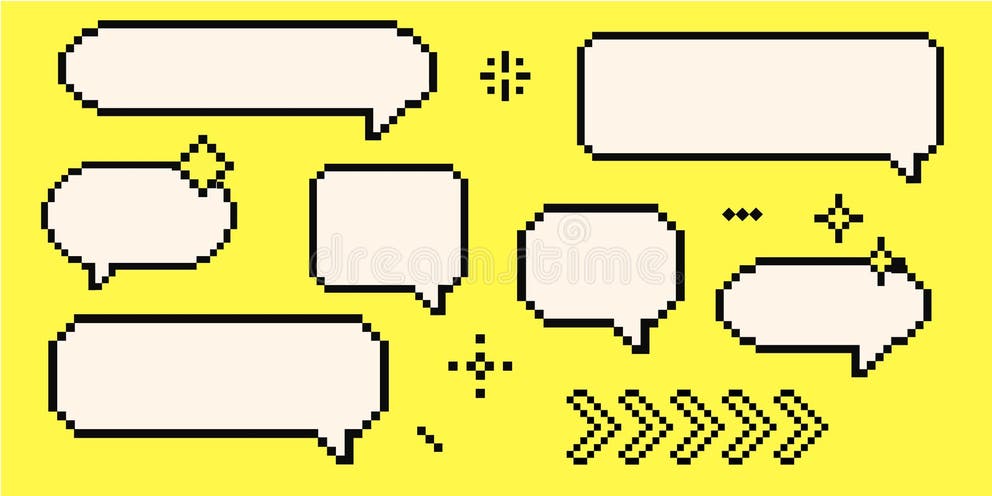 Set of Pixel Art Cloud Bubble Quote Box Speech Bubble Dialog Retro 8 ...