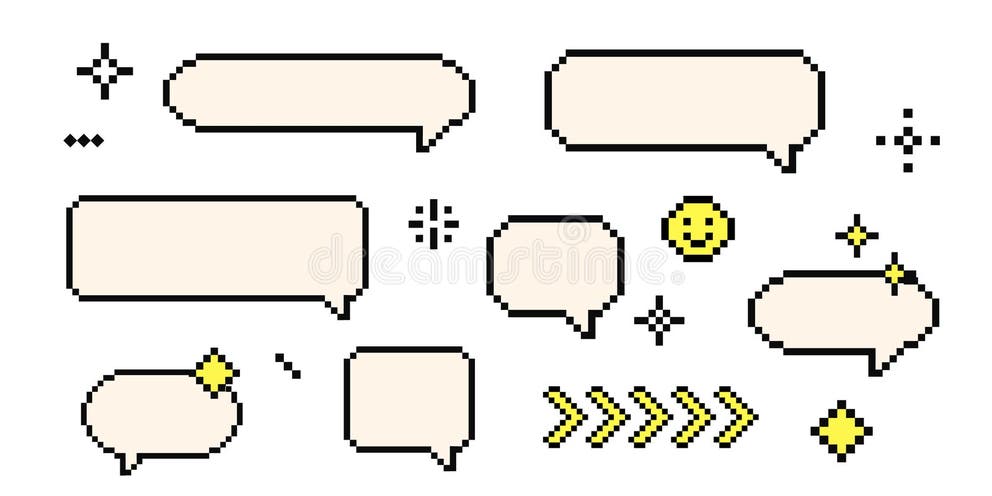 Set of Pixel Art Cloud Bubble Quote Box Speech Bubble Dialog Retro 8 ...