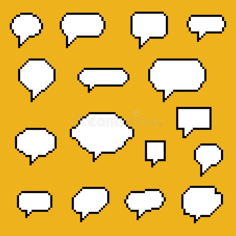 Set of Pixel Art Speech Bubbles Vector Illustration Isolated Stock ...