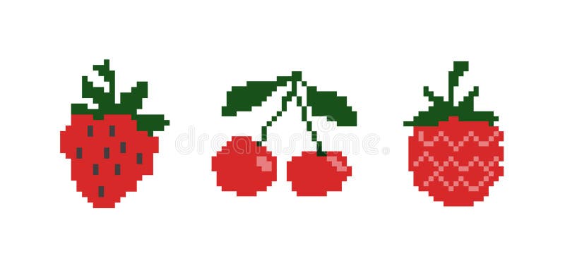 Set of Pixel Berries Isolated on White Background. 8 Bit Strawberry ...